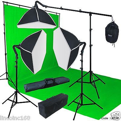Chromakey Green Screen Lighting Kit 10' x 20' Backdrop Muslin 9' x10 ...