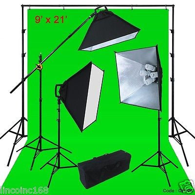 Chromakey Green Screen Lighting Kit 2400 Watt 9'x21' Backdrop Backgrou ...